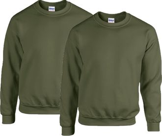 Gildan 2er Herren Sweatshirt Heavy Blend Sweat M L XL 2XL 3XL 4XL 5XL in verschiedenen Farbsets & HLKauf-Block (2X Military & 1x HLKauf-Block, XXL)