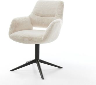 DELIFE Drehstuhl Yago-Flex mit Armlehnen Pl&uuml;sch Creme-Wei&szlig; Fu&szlig;kreuz Schwarz 360&deg; drehbar Wippfunktion Taschenfederkern, Esszimmerst&uuml;hle