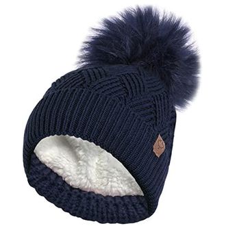 RockJock Chapeau de Tricot de c&acirc;ble de Diamant Chaud &eacute;pais de Dames avec la Doublure Thermique dours en Peluche et Le Pompon d&eacute;montable de Fausse Fourrure-Tail