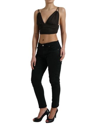 Dolce & Gabbana Womens Brown Viscose Plunging V-Neck Cropped Tank Top