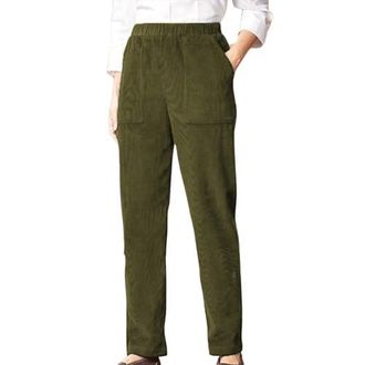 Generic Pantalon en velours côtelé pour femme, pantalon élastique taille haute à jambe droite, pantalon décontracté ample et confortable avec poches, Vert, XX