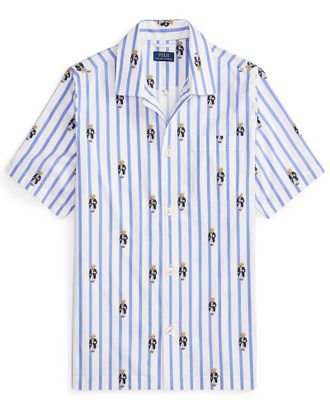 Ralph Lauren Leichtes Kurzarmhemd mit Blockstreifen und Polo-Bear-Motiven in