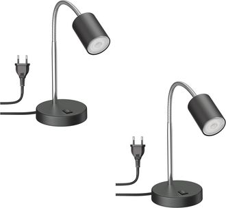 LEDs Com 2 Stück Tischleuchte WAIKA Schwanenhals Schalter schwarz matt + GU10 LED, PAR16, warmweiß, 6,05W, 374lm, 70°, 3-Stufen-Dimmer