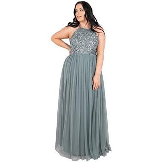 Maya Maya Berry Embellished Halter Neck Maxi Dress Robe de Demoiselle dhonneur, Vert bruyant., 52