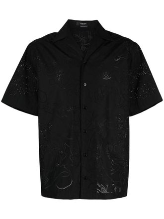Versace chemise boutonn&eacute;e &agrave; d&eacute;tails de perforations - Noir