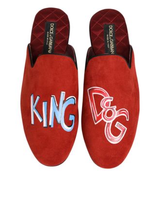 Dolce & Gabbana Red Suede Dg King Men House Slippers Shoes Goat