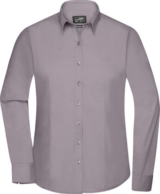 James & Nicholson Damenbluse Poplin Langarm - Taillierte Bluse in pflegeleichtem Materialmix | Farbe: steel | Grösse: XS