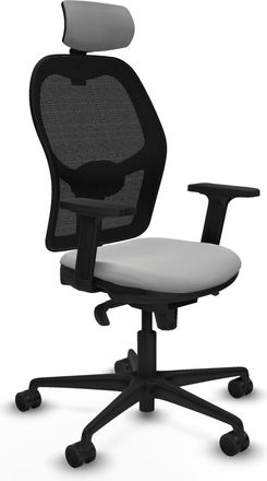 Piqueras y Crespo Schreibtischstuhl mit 2D-Armen, h&ouml;henverstellbarer Lendenwirbelst&uuml;tze und h&ouml;henverstellbarem Kopfteil, Schwarz / Hellgrau