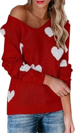 Generic Pull tricot&eacute; pour femme 2026 pour la Saint-Valentin - Large ample, Rouge, XL