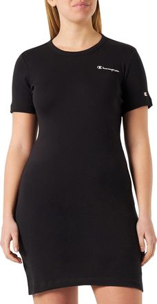 Champion Damen Legacy American Classics Soft Cotton 1x1 Rib Small Logo Slim Kleid, Nero, XS