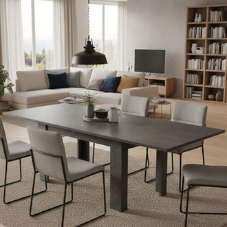 Dmora Ausziehbarer Tisch Otto, Hilfsk&uuml;chenkonsole, Ausziehbarer Tisch, 100 % Made in Italy, 90 x 90 x 75 cm, Schiefer