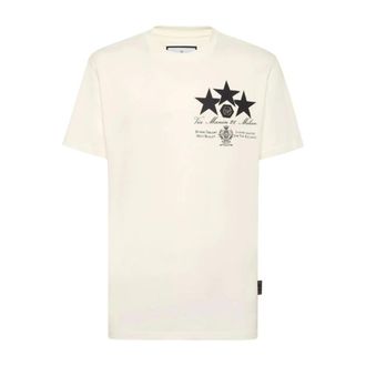 Philipp Plein Homme, Tops, Beige, Taille: S T-Shirt Graphique T&ecirc;te de Mort