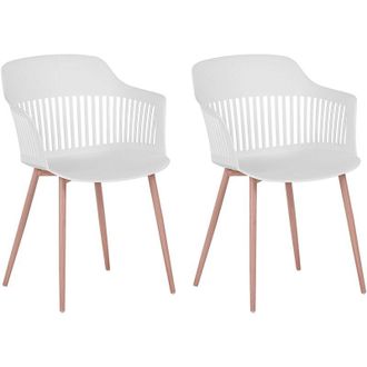 Beliani Esszimmerstuhl 2er Set Weiß Kunststoff Metallbeine mit Holzmaserung Minimalismus Moderne Wohnzimmer Esszimmer