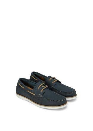 Marc O'Polo Mokassin MARC OPOLO Nadal, Herren, Gr. 43, blau (dunkelblau), Nubukleder, kontrastfarbene Details, Schuhe Mokassin, Slipper, Sommerschuh, Flat mit Mem