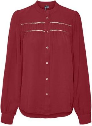 Vero Moda Lace Vmemma Ls T-Shirt en Dentelle WVN GA Noos, Rouge Karanda, L Femmes