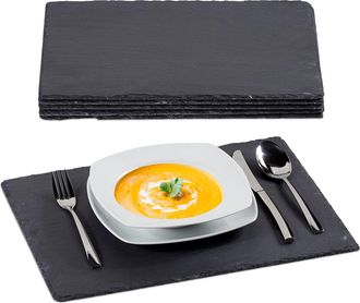 Relaxdays 24 x Schieferplatte im Set, große Servierplatten aus Schiefer, zum Servieren & Beschriften, 30x40 cm, anthrazit