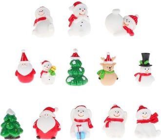 Amosfun Weihnachtsdekor Miniatur Ornamente 13 St&uuml;Ck Micro Landschaft Harz Desktop-Ornament Mit Schneemann Weihnachtsmann F&uuml;R Zuhause Und B&uuml;Ro Dekoration