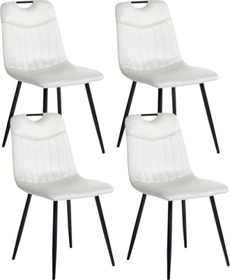 Beliani Beliani - Lot de 4 Chaises de Salle &agrave; Manger Modernes Pieds en Acier Noirs Si&egrave;ges en Velours Blanc Cass&eacute; Argyle