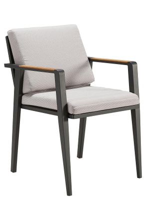 ambia GARDEN Gartensessel, Anthrazit, Hellgrau, Holz, Metall, Textil, Teakholz, vollmassiv, konisch, 56x80x63 cm, Gartenmöbel, Gartenstühle