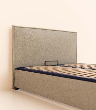 Tediber Lit coffre 140x190 cm - Gris - Avec t&ecirc;te de lit - Acier recycl&eacute; et lattes en bois - Grand volume de rangement - Fait en France - Tediber