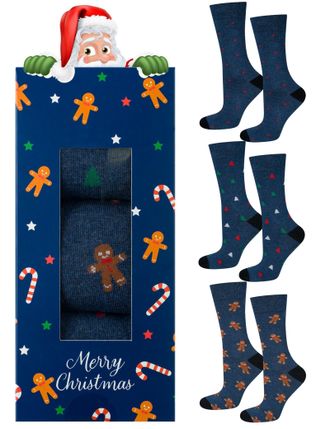 Soxo Weihnachten Socken Herren Lustige Geschenke F&uuml;r M&auml;nner Weihnachtssocken Weihnachtsbox 40-45 Blau 3 Paar