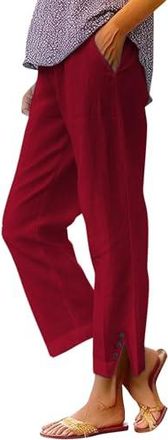 Generic IQYU Pantalon d&eacute;t&eacute; 7/8 en mousseline pour femme - L&eacute;ger - 3/4 - Grande taille - Pantalon d&eacute;t&eacute; l&eacute;ger - Pantalon de plage avec fente - Pantalon d&eacute;t&eacute; l&eacute;g