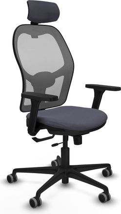 Piqueras y Crespo Ergonomischer B&uuml;rostuhl, Lendenwirbelst&uuml;tze, mit 3D-Armlehnen und Kopfteil, h&ouml;henverstellbar und neigbar. Ausgestattet mit Syncro/Traslack. Grau/Dunke