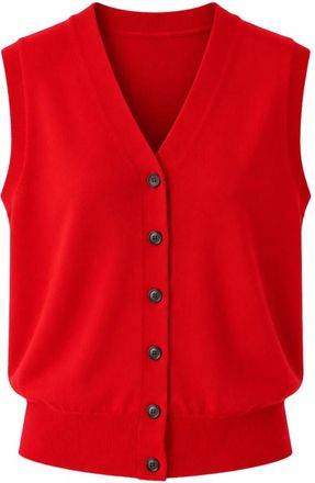 Meimeij Gilet en maille &agrave; col en V - Femme - Pulls - Rouge - Taille: 40 FR