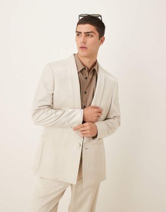 Asos Veste de costume coupe classique en tissu satiné - Beige-Neutre