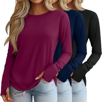 Generic Lot de 3 sweats surdimensionn&eacute;s pour femme, avec trou pour le pouce, manches longues, col rond, coupe ample et d&eacute;contract&eacute;e, Lot de 3 - C, XXL