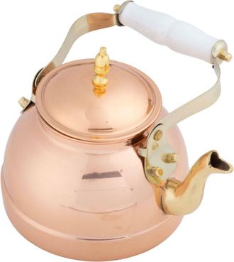 Classic Cuisine Kupfer-Teekessel - Teekanne f&uuml;r Herd mit Kupfer-Au&szlig;enseite, Nickelfutter und Keramikgriff - 7,25 C/1,8 Q Wasserkocher im Vintage-Stil - perfekt f&uuml;r Te
