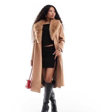 Forever New Mantel in Kamelbraun mit Kunstpelzkragen-Neutral