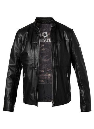 Milestone Herren Lederjacke schwarz Lammnappa unifarben