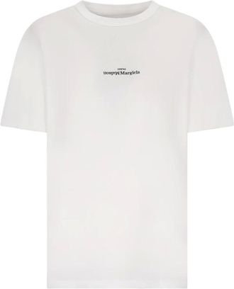 Maison Margiela Femme, Tops, Blanc, Taille: 42 FR Tee-Shirt Upside Down Logo
