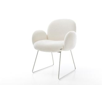 DELIFE Esszimmerstuhl Nube-Flex mit Armlehnen Boucl&eacute; Soft Beige Kufengestell Edelstahl Taschenfederkern, Esszimmerst&uuml;hle
