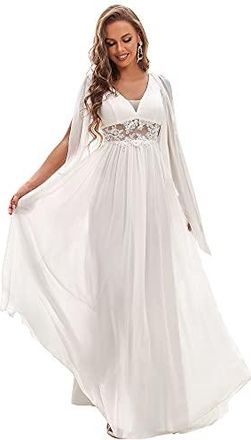 Ever-pretty Robe de Mariée Longue Femme Simple à Traine Taille Transparante Col V pour Mariage Blanche 36