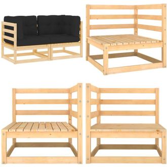 vidaXL Garten-Ecksofas 2 Stk. mit Kissen Massivholz Kiefer - Gartensofa - Eckcouch - Outdoor M&ouml;bel - Kiefernholz - Gartenm&ouml;belset - Home & Living