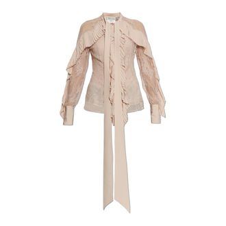 Blumarine Blouse en dentelle avec &agrave; lencolure - Femme - Blouses et Chemises - Rose - Taille: 38 FR