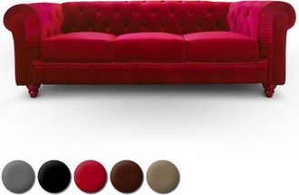 Menzzo Grand Canap&eacute; Chesterfield 3-Sitzer Sofa mit Samtbezug Rot