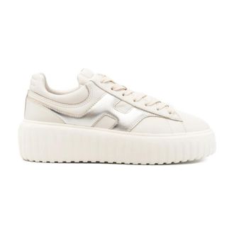 Hogan Femme, Chaussures, Gris, Taille: 37 1/2 EU H-Stripes Leather Baskets