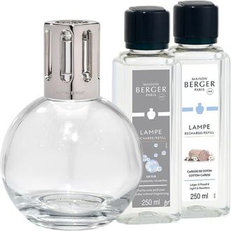 Maison Berger LAMPE BERGER Maison Berger Essentielle Ronde Set - 1 Lampe + 1 Air Pur Refill 250ml + 1 Caresse de Coton Refill 250ml - Feine, homogene und langanhalt