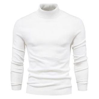 Generic Chemise &agrave; col roul&eacute; et manches longues pour homme - Pull c&ocirc;tel&eacute; &agrave; col montant - Pull d&eacute;contract&eacute; en tricot coupe ajust&eacute;e - T-shirt basique doux au tou