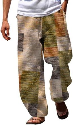 Generic Pantalon de plage dété pour homme, pantalon léger et décontracté, pantalon à jambes larges, pantalon ample avec cordon de serrage, pantalon à jambe dr