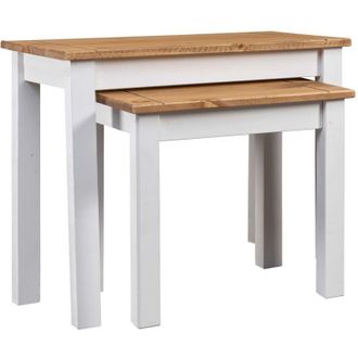 vidaXL Vidaxl - Tables gigognes 2pcs en bois de pin massif - Couleur blanc et naturel - Dimensions 56x40x53,5cm et 43x35,5x42,5cm - Empilables