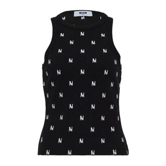 Msgm Geripptes Neckholder-Top - - Tops - Damen - Schwarzk - L
