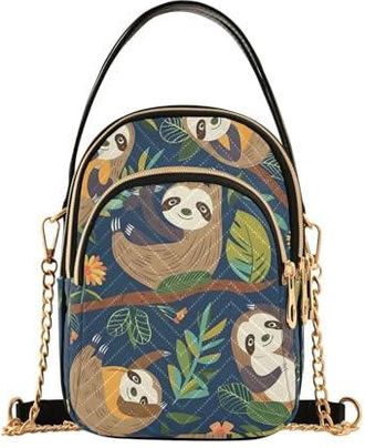 Mnsruu Sac à bandoulière pour femme avec sangle réglable - Motif paresseux - Animal de la forêt - Fleur