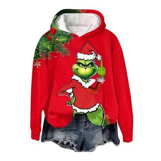 Generic Le Grinch Sweat A Capuche Femme Femmes Sweatshirts Polaire 2025 Costume Pilou Noël Vetement Plaid Deguisement Adulte Oversize The Pyjama De Hiver Pull