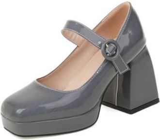 Generic Femmes Bout carré Soirée Plateforme Talons Cheville Sangle Bureau & Brunch Chaussures Talon Bloc Rétro Mary Janes,Gris,38 EU