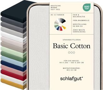 Schlafgut Basic Cotton 100% Baumwolle Made in Green by Oeko TEX Jersey Spannbetttuch (90x190-100x200, Matratzenh&ouml;he bis 22cm, Off-White)