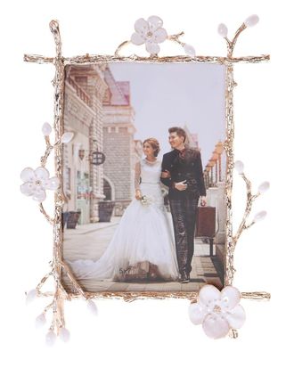 Kawaii-Story BM-xy0029 Metall Bilderrahmen Fotorahmen Luxus Design gold wei&szlig;e Blume Dekoration Fotogr&ouml;&szlig;e 13x18cm (5x7zoll)